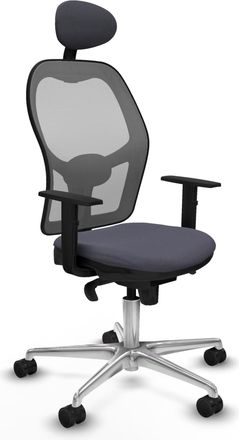 Piqueras y Crespo Schreibtischstuhl aus grauem Netzgewebe mit 1D-Armen, h&ouml;henverstellbare Lendenwirbelst&uuml;tze und festes Kopfteil, ausgestattet mit 5 Positionen, Grau/Du