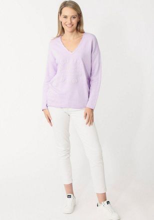 Zwillingsherz Sweatshirt ausgefranster V-Ausschnitt, Vintage Look, Langarm