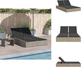 vidaXL Vidaxl - Doppel-Sonnenliege mit Kissen Hellgrau Poly Rattan - Doppel-Sonnenliege - Gartenliege - Liege - Outdoor Liege - Poolliege