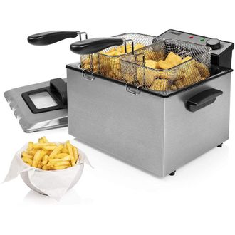 Princess Kaltzonen Doppelfritteuse 5 Ltr. Edelstahl 3 Frittierk&ouml;rbe, 3270Watt