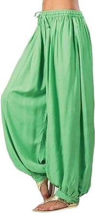 Generic Pantalon d&eacute;t&eacute; en coton et lin pour femme - Jambe large - Taille haute - Solide - Respirant - Coupe ample - Cordon de serrage - Taille &eacute;lastique - Conf