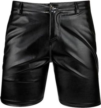 Generic Short en cuir synthétique pour homme - Couleur unie - Style décontracté - Fermeture éclair - Coutures droites, Noir, 6XL