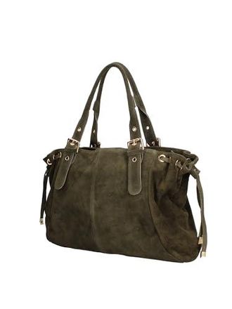 Gave Lux Sac à bandoulière en cuir véritable pour femme Made in Italy 20x28,5x41 cm GLX22011023FBG, vert foncé, Taille unique