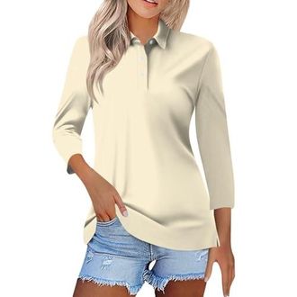Generic Polo à manches 3/4 pour femme - Col boutonné - Style décontracté - Style décontracté - Pour le golf, le tennis, le bureau, Z02-jaune clair, 3XL