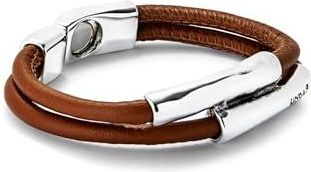 Uno De 50 UNOde50 Bracelet double en cuir chameau, avec deux tubes centraux plaqués argent