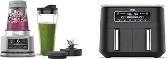 Ninja Ninja Foodi Power Nutri Blender 2-en-1, mixe des bols de smoothie et des boissons glac&eacute;es, CB100EU + Ninja Foodi Dual Zone Airfryer Digital, 2 Tiroirs