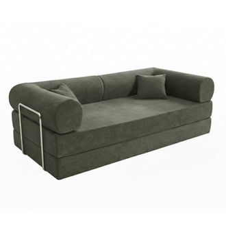 Oviala Canap&eacute; convertible 2 places en tissu coussins modulable 206 cm vert