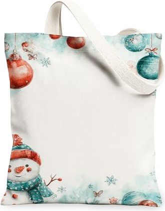 Generic Sacs fourre-tout en toile motif bonhomme de neige, sacs de courses r&eacute;utilisables, l&eacute;gers, lavables et respectueux de lenvironnement, Blanc, 13x15 Inch