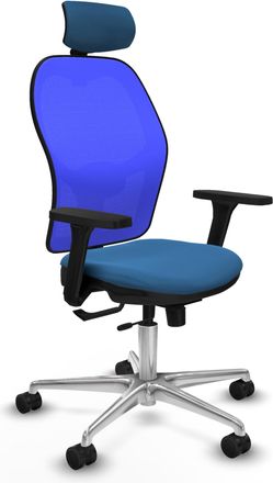 Piqueras y Crespo Ergonomischer Stuhl f&uuml;r lange Tage mit 3D-Armlehnen, h&ouml;henverstellbare Lendenwirbelst&uuml;tze und h&ouml;henverstellbares Kopfteil, Blau / Hellblau