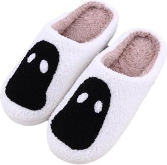 Generic Pantoufles dHalloween fantôme effrayant dessin animé pour femme - Pantoufles chaudes en forme de nuage - Mules dhiver chaudes en peluche pour intérieu