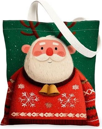 Generic Sacs fourre-tout en toile motif P&egrave;re No&euml;l - R&eacute;utilisables - L&eacute;gers et lavables - Avec bandouli&egrave;re, Rouge, 13x15 Inch