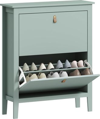 HOMCOM Schuhm&ouml;bel 14 Paar, schmaler Schuhschrank mit 2 aufklappbaren Schubladen, verstellbaren und herausnehmbaren Regalen, moderner Stil, f&uuml;r Flur und Diele