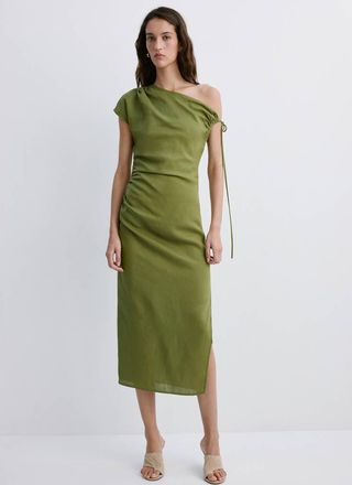 Mango Robe asym&eacute;trique fronc&eacute;e lat&eacute;rale vert - Femme - XS - MANGO