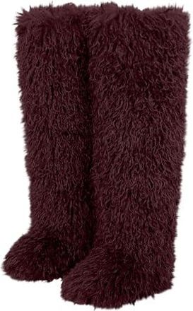 Generic Bottes dhiver en laine dagneau pour femme - Bottes hautes - Bottes longues avec bout rond - Bottes au-dessus du genou pour femme - 41, Bordeaux, 37 EU