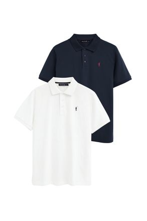 Polo Club Zweierpack Herren-Poloshirts marineblau und wei&szlig; mit kurzen &Auml;rmeln und gesticktem Rigby Go Logo