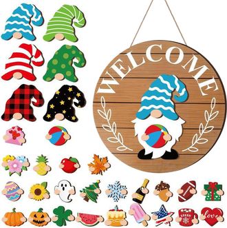 Generico Austauschbares Türschild | Austauschbare Holzdekorationen, Klassenzimmer-Dekoration mit magnetischen Teilen und abnehmbaren Hüten - für Weihnachten, H