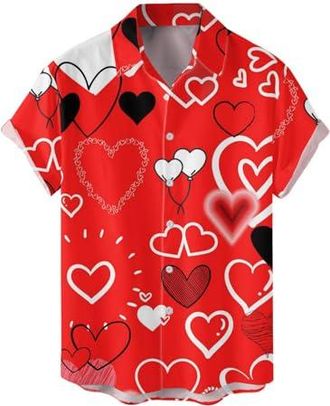 Generic Chemise &agrave; manches courtes pour homme avec impression num&eacute;rique 3D et revers &agrave; boutons, Orange, 3XL