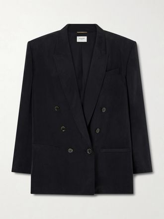 Saint Laurent Doppelreihiger Blazer Aus Habutai-seide - Schwarz