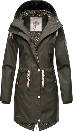 Navahoo Damen Übergangsjacke Regenmantel wasserdicht lang mit Kapuze Tropical Stormoo Oliv Gr. XS