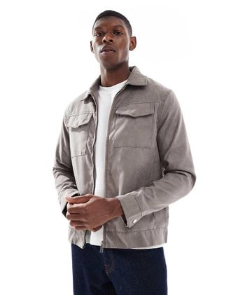 Brave Soul Veste courte aspect daim - Taupe-Neutre