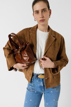 Gerard Darel Veste courte en cuir velours - TIRYA - Paille