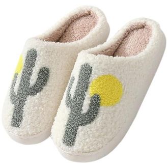 BESTONZON KOMBIUDA Pantoufles DInt&eacute;rieur pour Femmes et Hommes Pantoufles en Peluche Chaude Semelle &Eacute;paisse Antid&eacute;rapante Motif Cactus Taille 40/41 Adapt&eacute;e 39-4