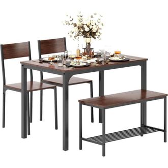 Need Ensemble de Table de Salle &agrave; Manger pour 4 Personnes, Table de Cuisine de 110cm, 2 Chaises, Banc pour 2 Personnes avec &Eacute;tag&egrave;re de Rangement, Ensemble