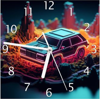 Wallario Design-Wanduhr Pixel-Roadtrip aus Glas, Motiv-Uhr Größe 20 x 20 cm, weiße Zeiger