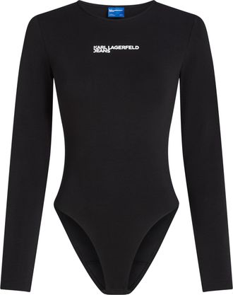 Karl Lagerfeld Womens, Long Sleeve Bodysuit Crew Neck, Bodycon Fit, Black, XL