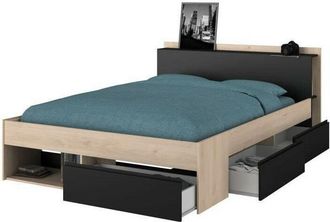 Parisot Lit adulte combo 140x190/200 cm - Chene et noir - 3 Tiroirs