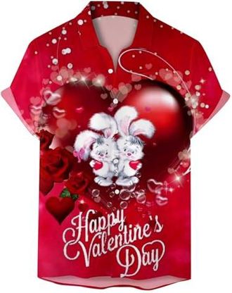 Generic Chemise de Saint-Valentin pour homme - Costume de Saint-Valentin - Coeur &agrave; manches courtes - Coeur Cupidon - Imprim&eacute; - Loisirs - D&eacute;contract&eacute; - Respira