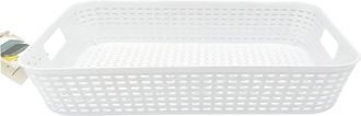 ECO AUFBEWAHRUNGSKORB 35x25x6,5cm Kunststoff Rattan-Optik K&ouml;rbchen Ablagekorb Kiste Korb 3-Varianten 03 (Weiss)