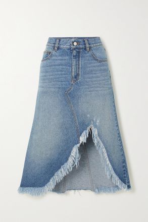 Chlo&eacute; Jupe Midi Asym&eacute;trique En Jean Effil&eacute; - Bleu