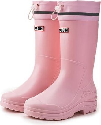 Pangolin Bottes de Pluie Femme Mi-Mollet &agrave; Genou, Imperm&eacute;ables, Bottes en Caoutchouc avec Cordon de Serrage & Revers, Bande R&eacute;fl&eacute;chissante, Semelle Antid&eacute;rapan