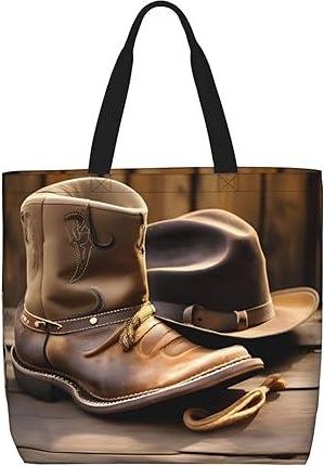 Generic Chapeau Et Bottes De Cowboy Sac A Main Femmes Imperm&eacute;able Tote Bag R&eacute;utilisable Sac Fourre-Tout Pour Plage Universit&eacute; Travail