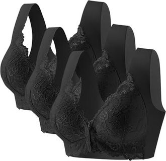 Generic Lot de 3 soutiens-gorge pour femme, fermeture avant, sans armatures, en coton, grande taille, couverture compl&egrave;te, soutien-gorge en dentelle confortab