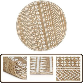 vidaXL Teppich Handgefertigt Jute mit weißem Aufdruck 150 cm - Vidaxl