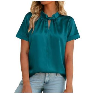 Generic Haut &agrave; Satin avec Brillance pour Femme - Sexy Business Clubwear Club Tops Casual D&eacute;contract&eacute; Aspect Soie Chemise Manches Courtes Blouses Soir&eacute;e &Agrave; Th&egrave;m