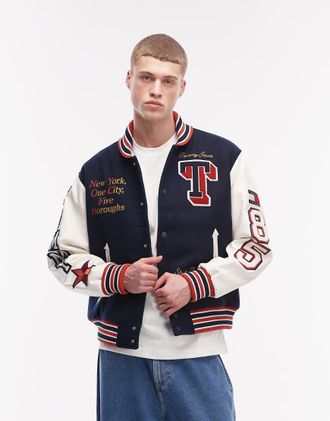 Tommy Jeans Veste teddy avec &eacute;cusson logo - Bleu marine
