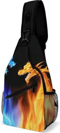 Generic Sacoche Bandouliere Dragon de flammes bleu glacier et rouge Mode Sac De Poitrine Antivol Crossbody Bag pour Femme Cyclisme Homme