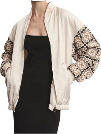 Akep Femme, Vestes, Blanc, Taille: 38 FR Bomber &agrave; Manches en Tricot &agrave; Motifs