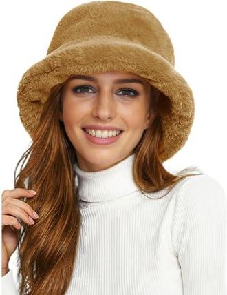 Lina & Lily Chapeau Bob Femme Homme en Fausse Fourrure (Chameau)