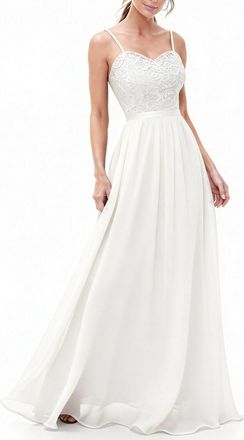 Dresstells Abendkleider Elegant f&uuml;r Hochzeit Festlich Ballkleid Damen Lang Gro&szlig; Gr&ouml;&szlig;en Brautkleid Standesamt Wei&szlig; Brautjungfernkleider mit Spaghettitr&auml;ger Jugend