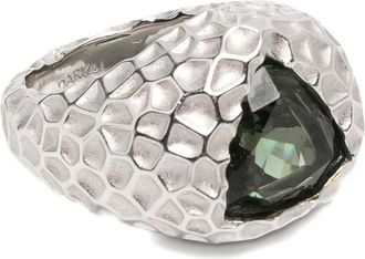 Darkai Darkai, Homme, Accessoires, Gris, Taille: 48 MM Bague &agrave; effet martel&eacute; et pierre taille trilliant