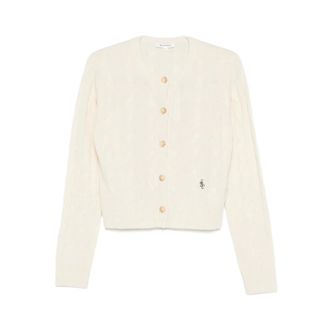 Sporty & Rich Femme, Pulls, Blanc, Taille: 40 FR Cardigan Boutonn&eacute; en Maille Torsad&eacute;e