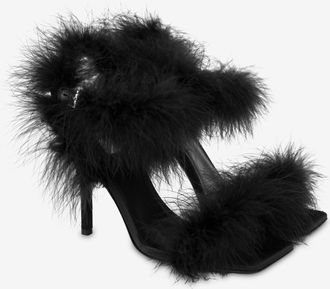 Moschino Sandales en satin avec plumes - Noir