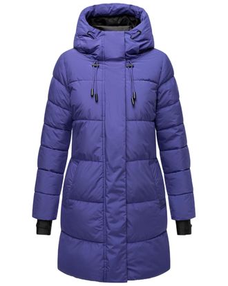 Marikoo Damen Wintermantel Warmer Steppmantel lang mit Verstellbarer Kapuze und reflektierenden Details Kaituu XVI Blue Violet Gr. 3XL