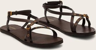 AllSaints Tyla - Ledersandalen in Dunkelbraun mit Wickeldesign und &Ouml;sendetail