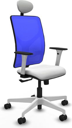 Piqueras y Crespo Ergonomischer Stuhl mit hoher R&uuml;ckenlehne, mit wei&szlig;en und schwarzen Armlehnen, h&ouml;henverstellbare Lendenwirbelst&uuml;tze und festes Kopfteil, Blau/Wei&szlig;