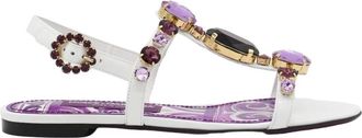 Dolce & Gabbana Sandalen - Gemstone-Embellished White Sandals With Footbed - Gr. 36,5 (EU) - in Wei&szlig; - f&uuml;r Damen